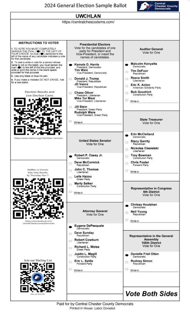 Sample Ballots - 2024 General Election - Central Chester County Democrats